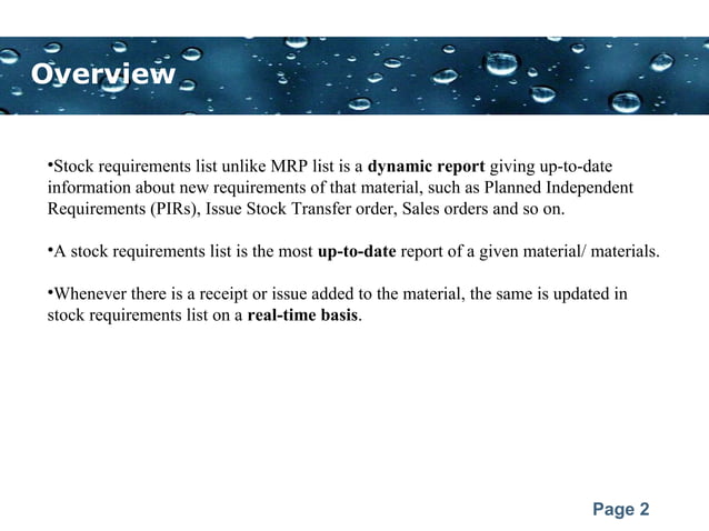 Stock requirements list md04 | PPT