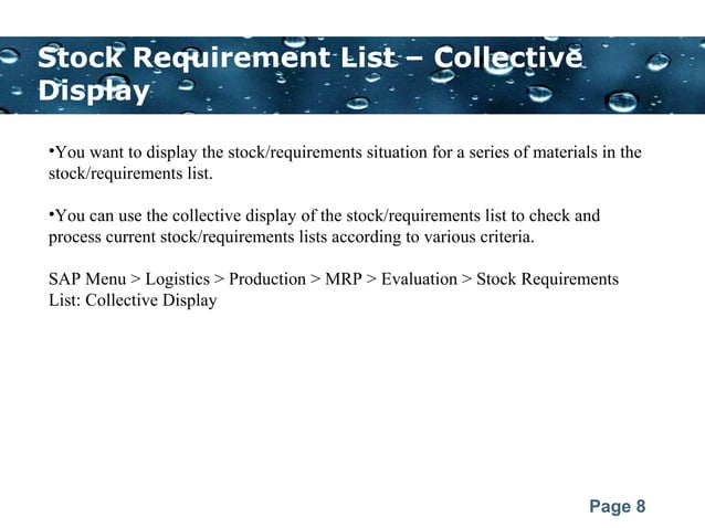 Stock requirements list md04 | PPT