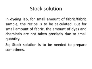 Stock Solution Calculation in Dyeing | PDF