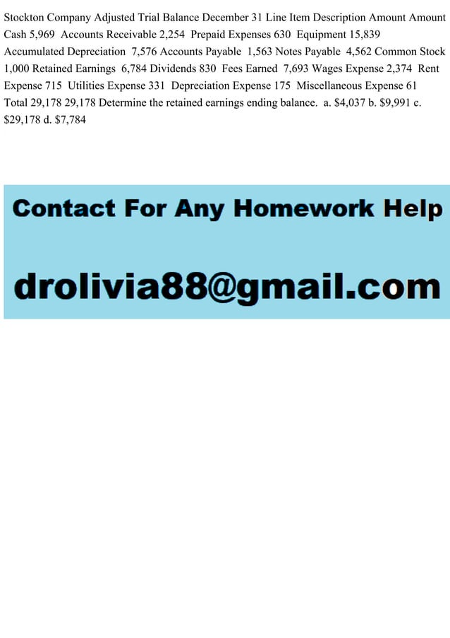 Stockton Company Adjusted Trial Balance December 31 Line Item Descript.pdf | Business Accounting ...
