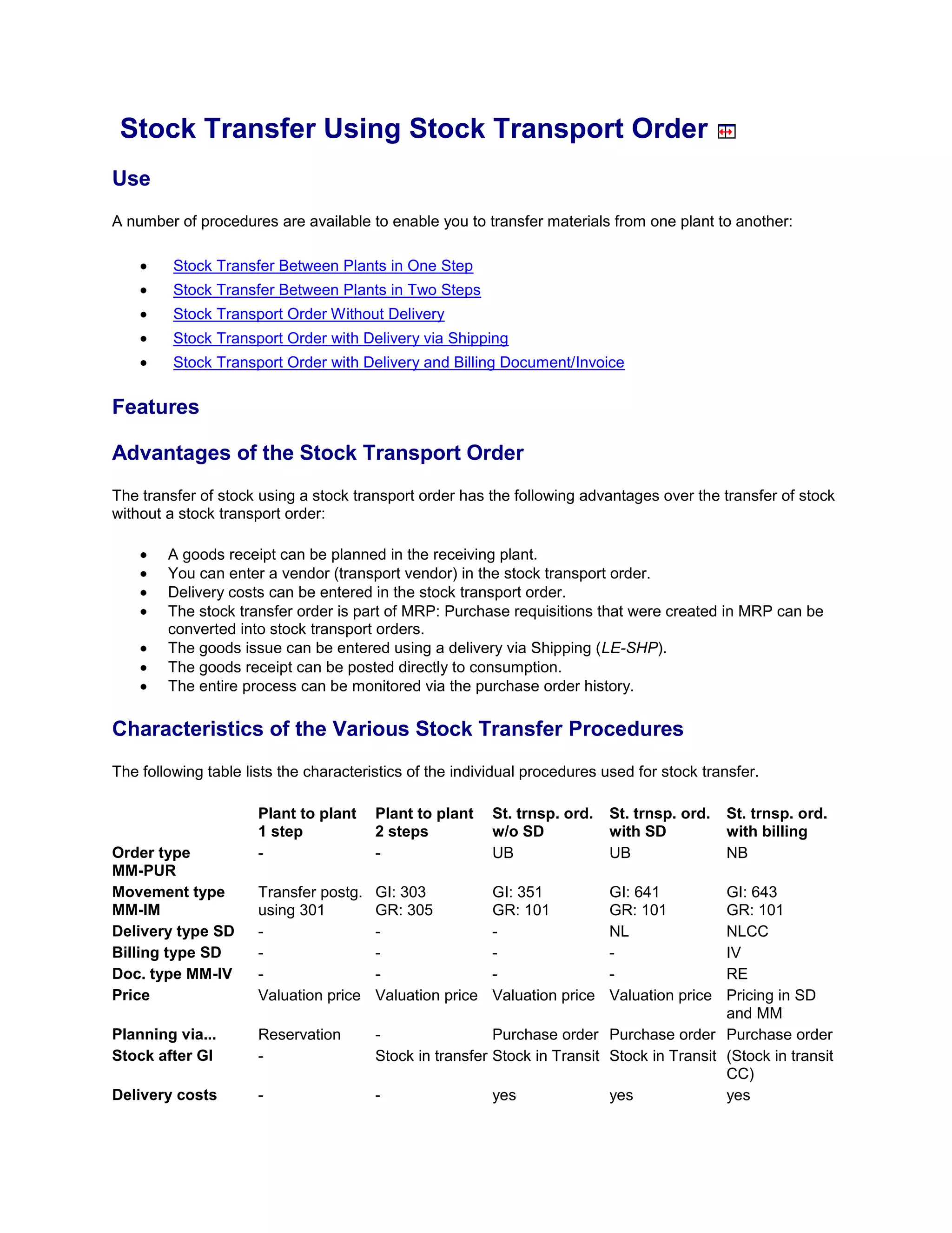 Stock transfer using stock transport order | DOCX