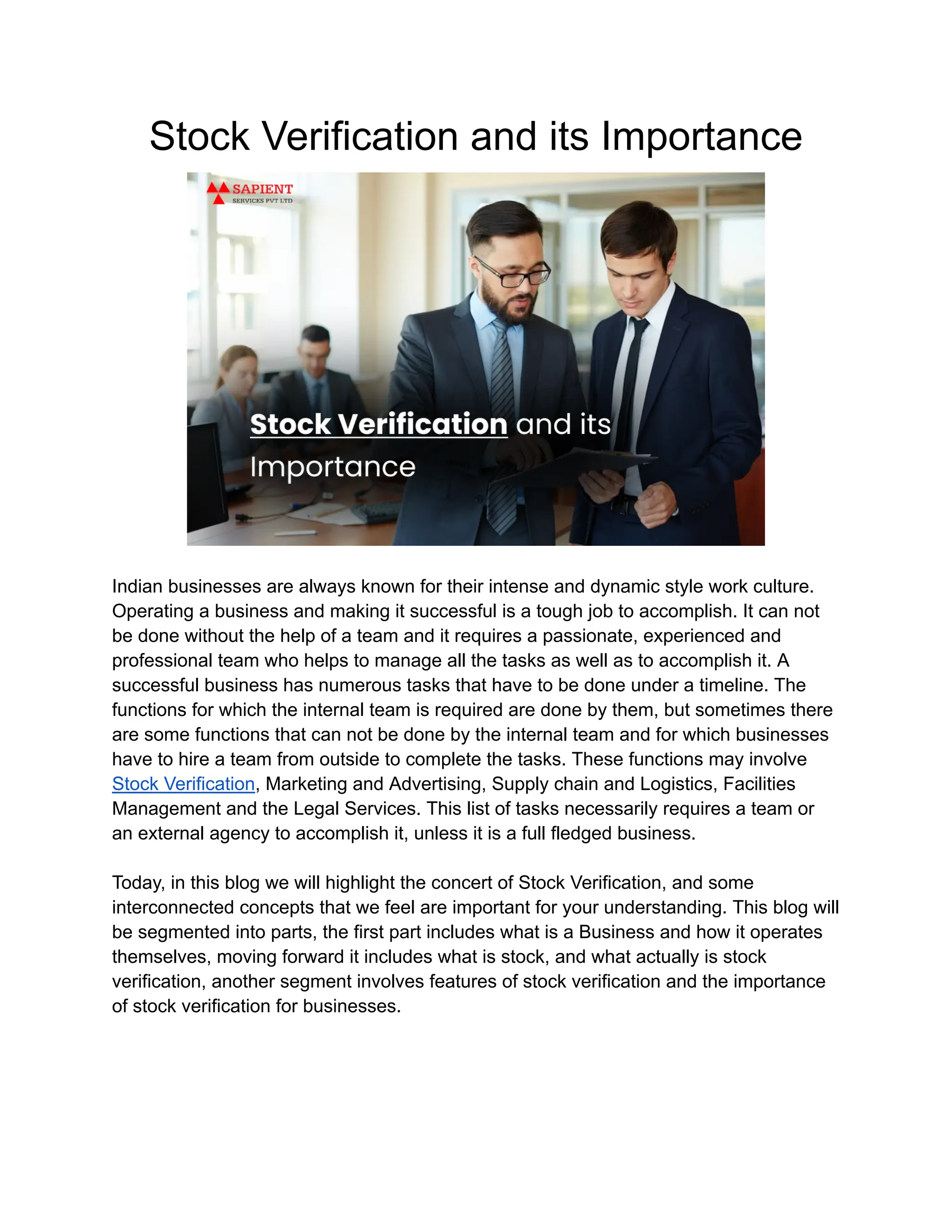 Stock Verification and its Importance | PDF