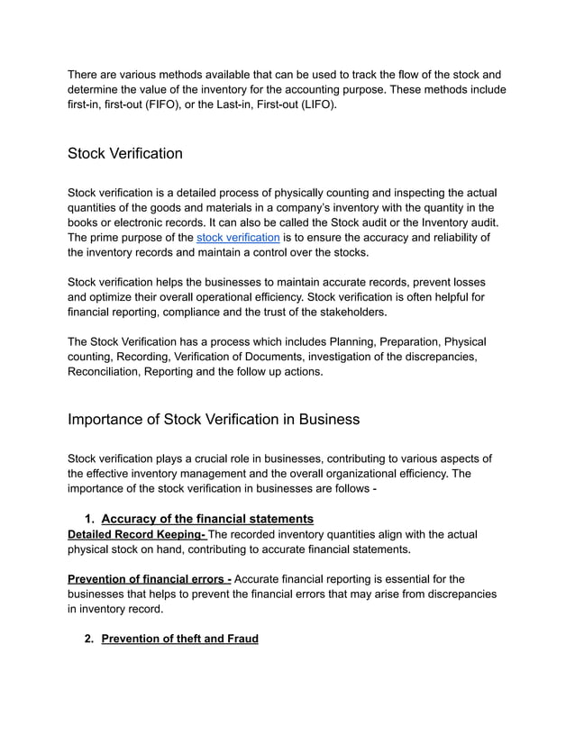 Stock Verification and its Importance | PDF