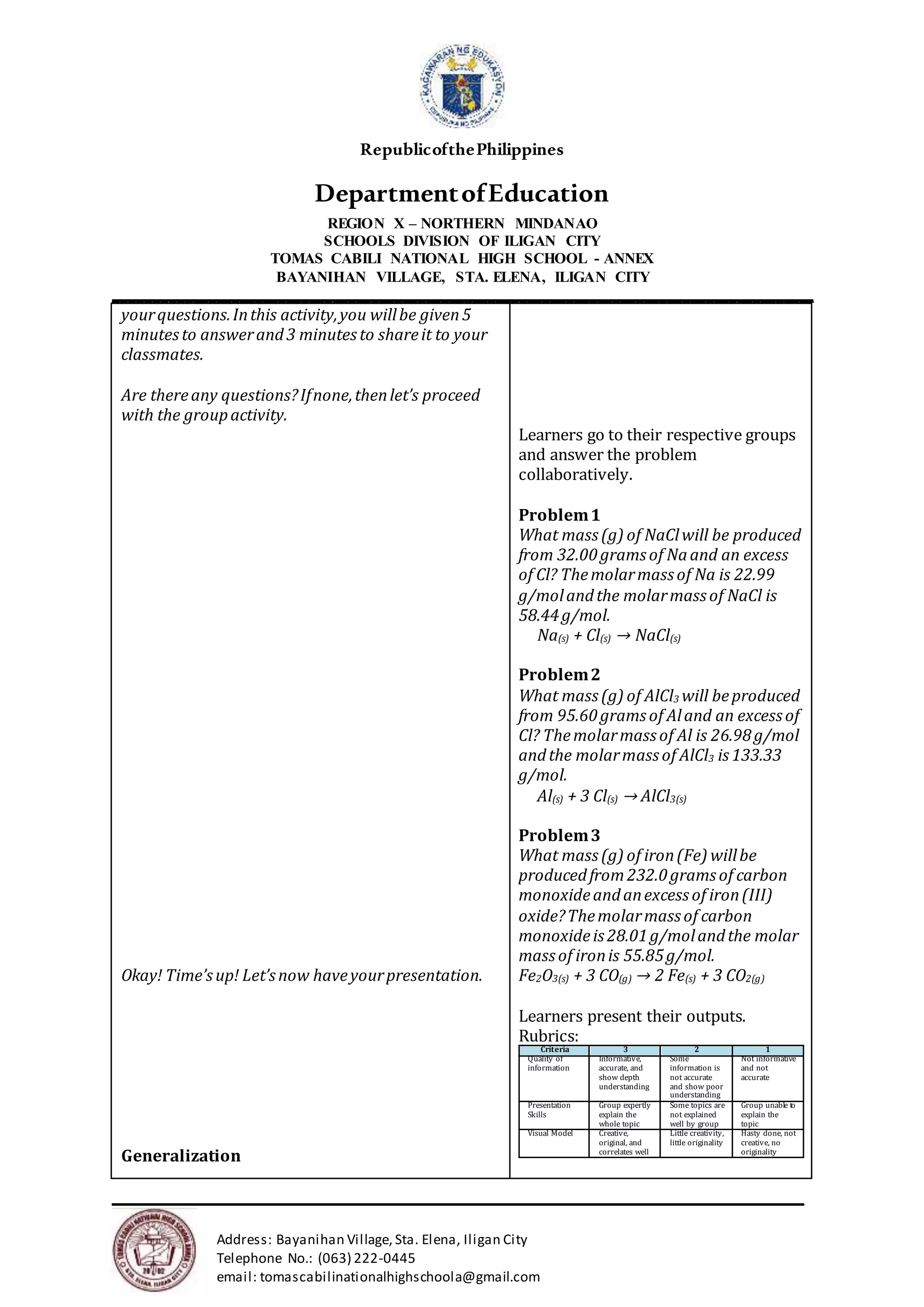 Stoichiometry - DLP | DOCX