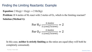 Stoichiometry (Limiting Reactants and Yields) | PDF