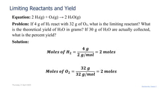 Stoichiometry (Limiting Reactants and Yields) | PDF