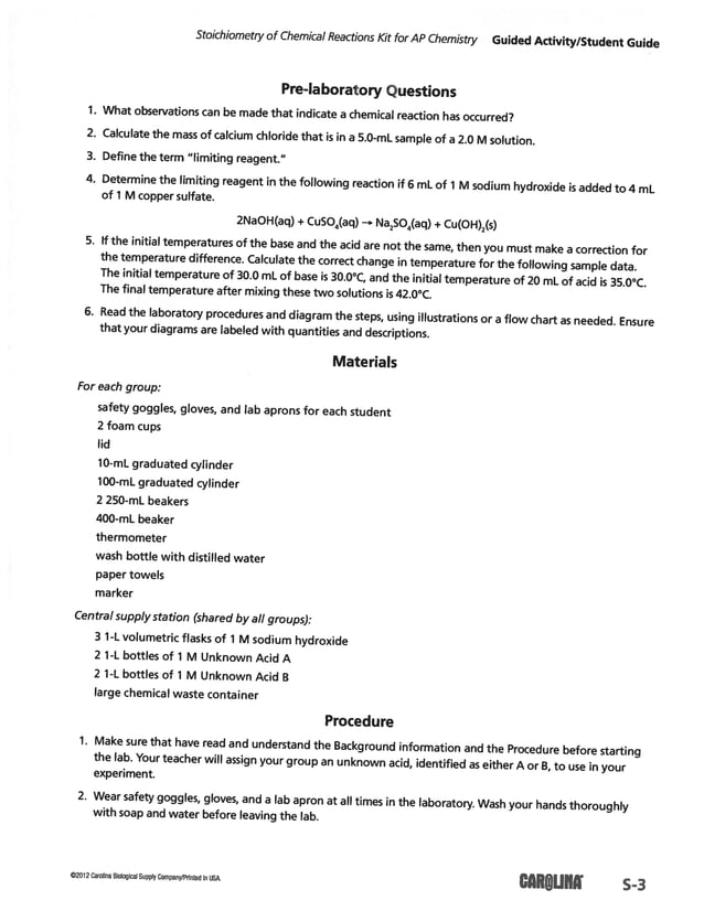 Stoichiometry lab | PDF