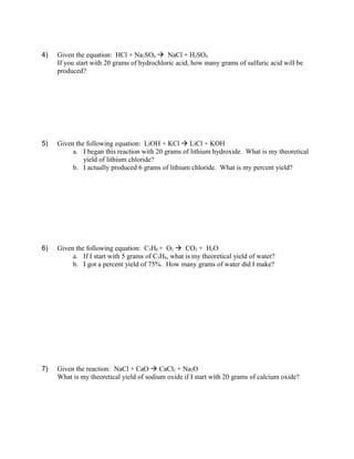 Stoichiometry Problems