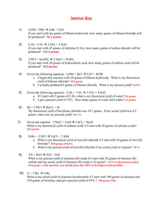 Stoichiometry Practice Problems | PDF