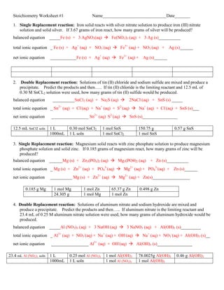 Stoich w s-sr_and_dr with key | PDF | Chemistry | Science