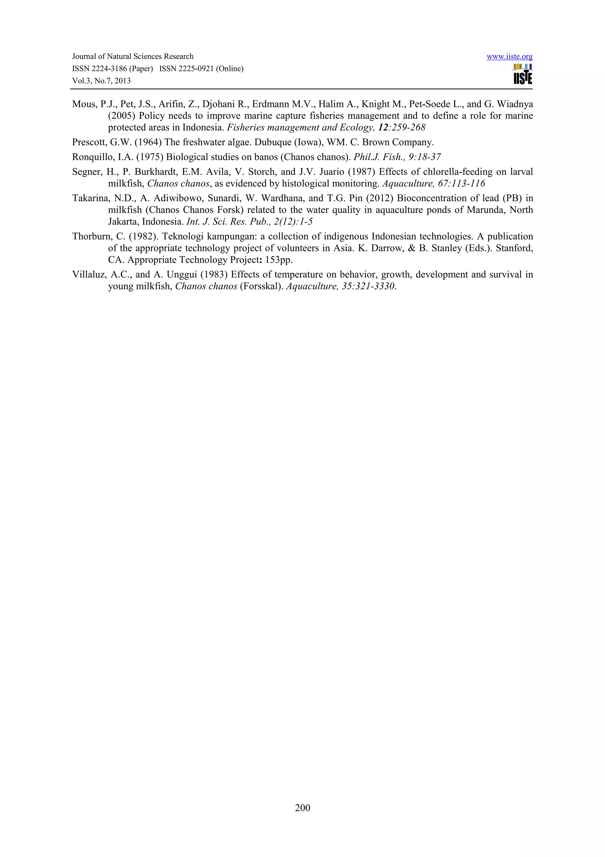 Stomach histological decay of milkfish, chanos chanos (forsskal, 1775 ...