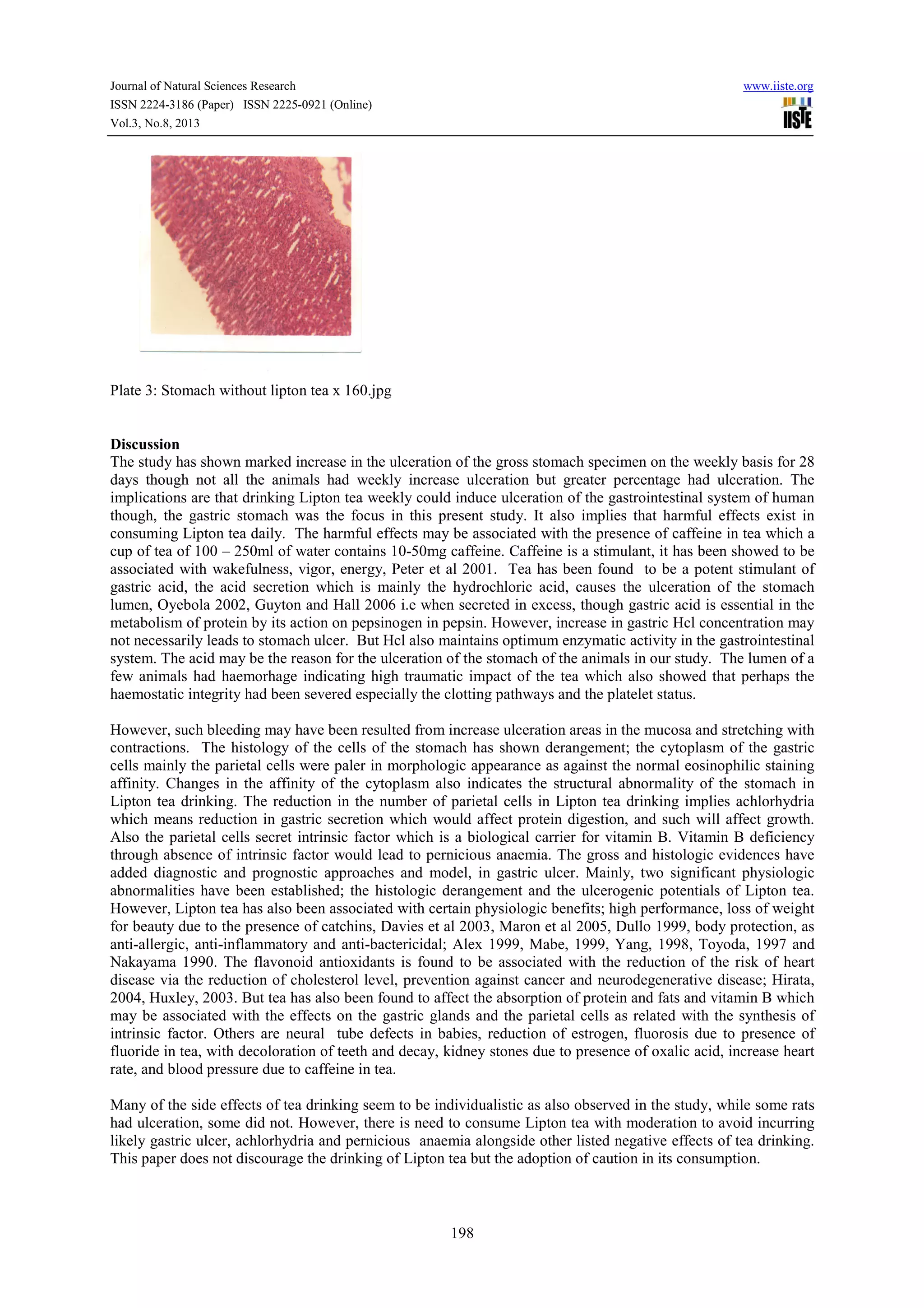 Stomach histopathologic and ulcerogenic potentials of tea beverage ...