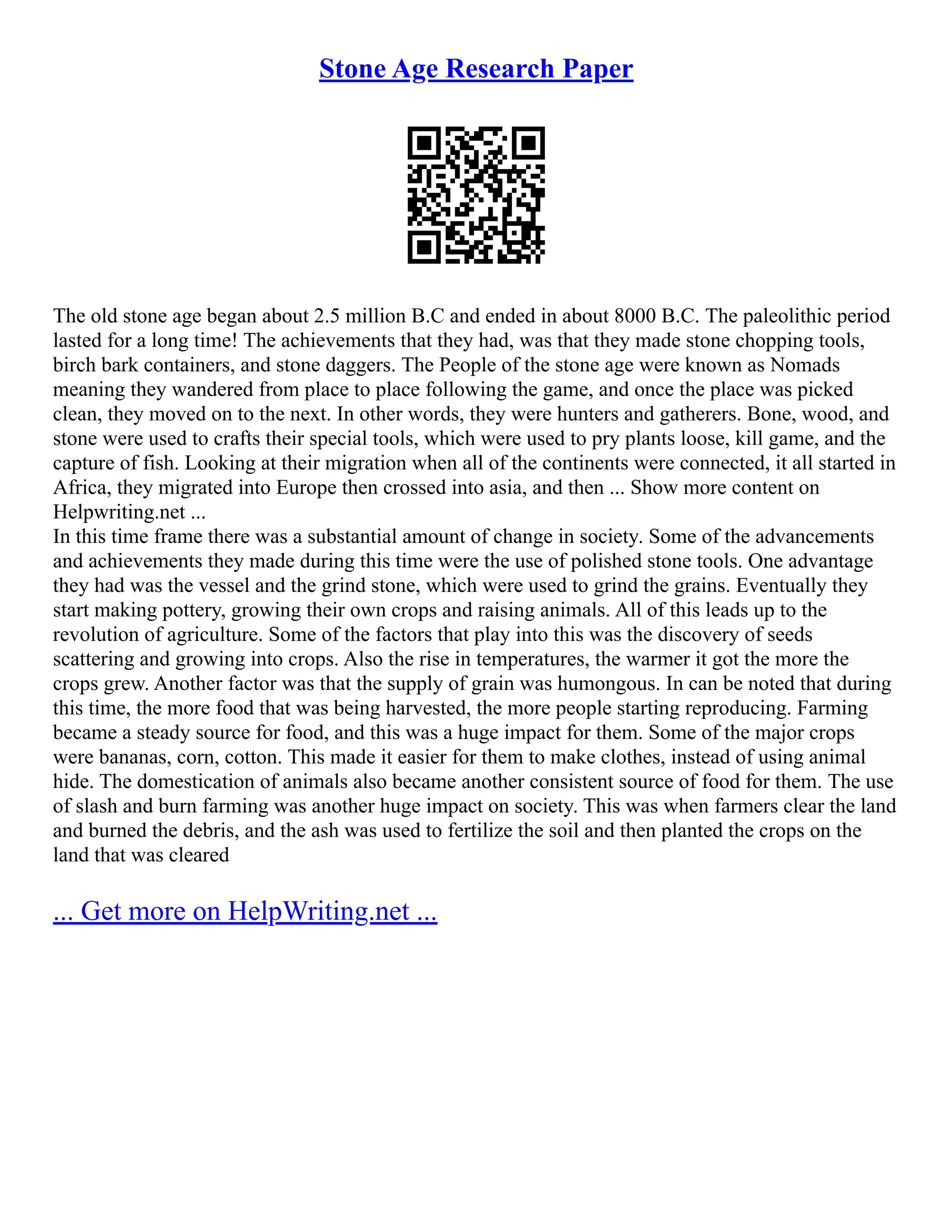 Stone Age Research Paper | PDF