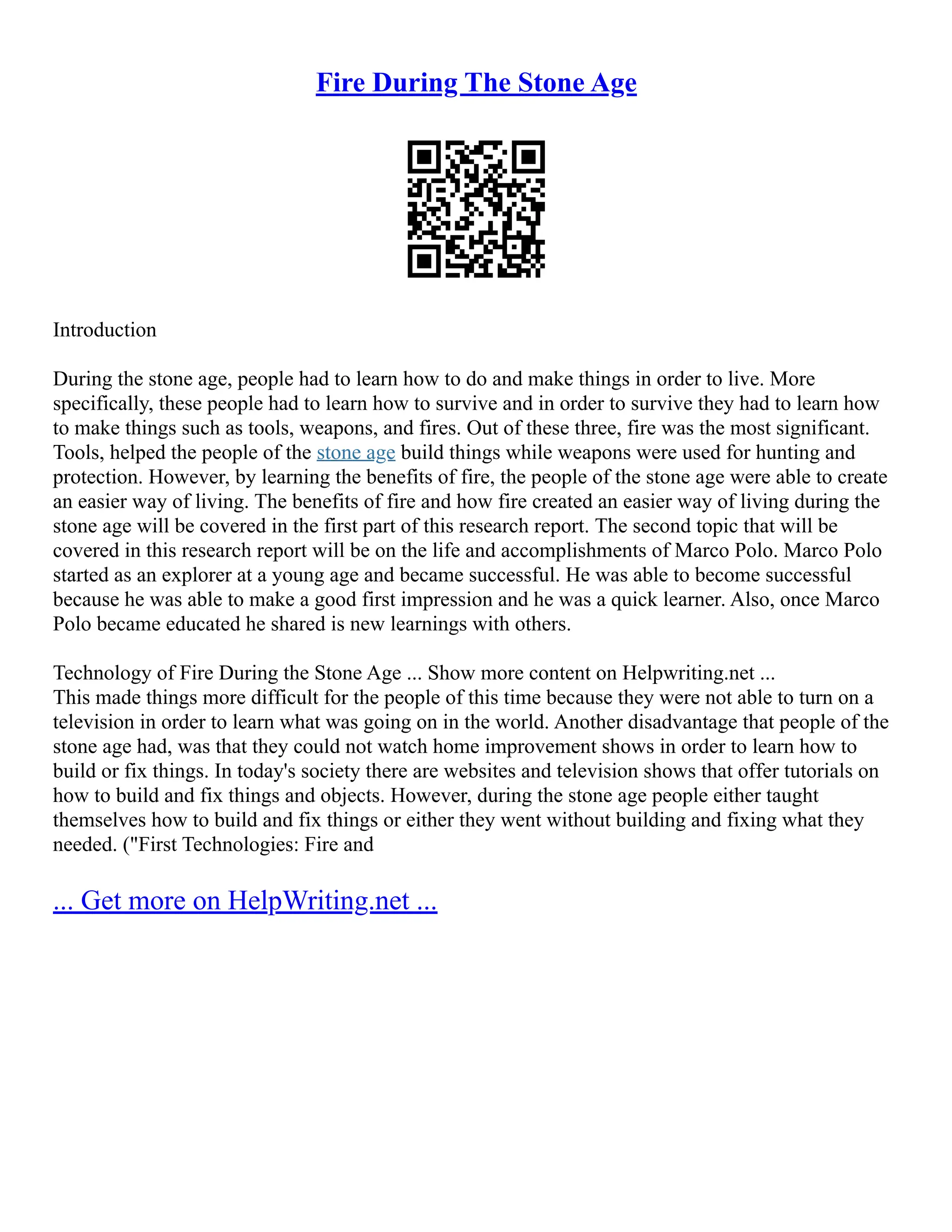 Stone Age Research Paper | PDF