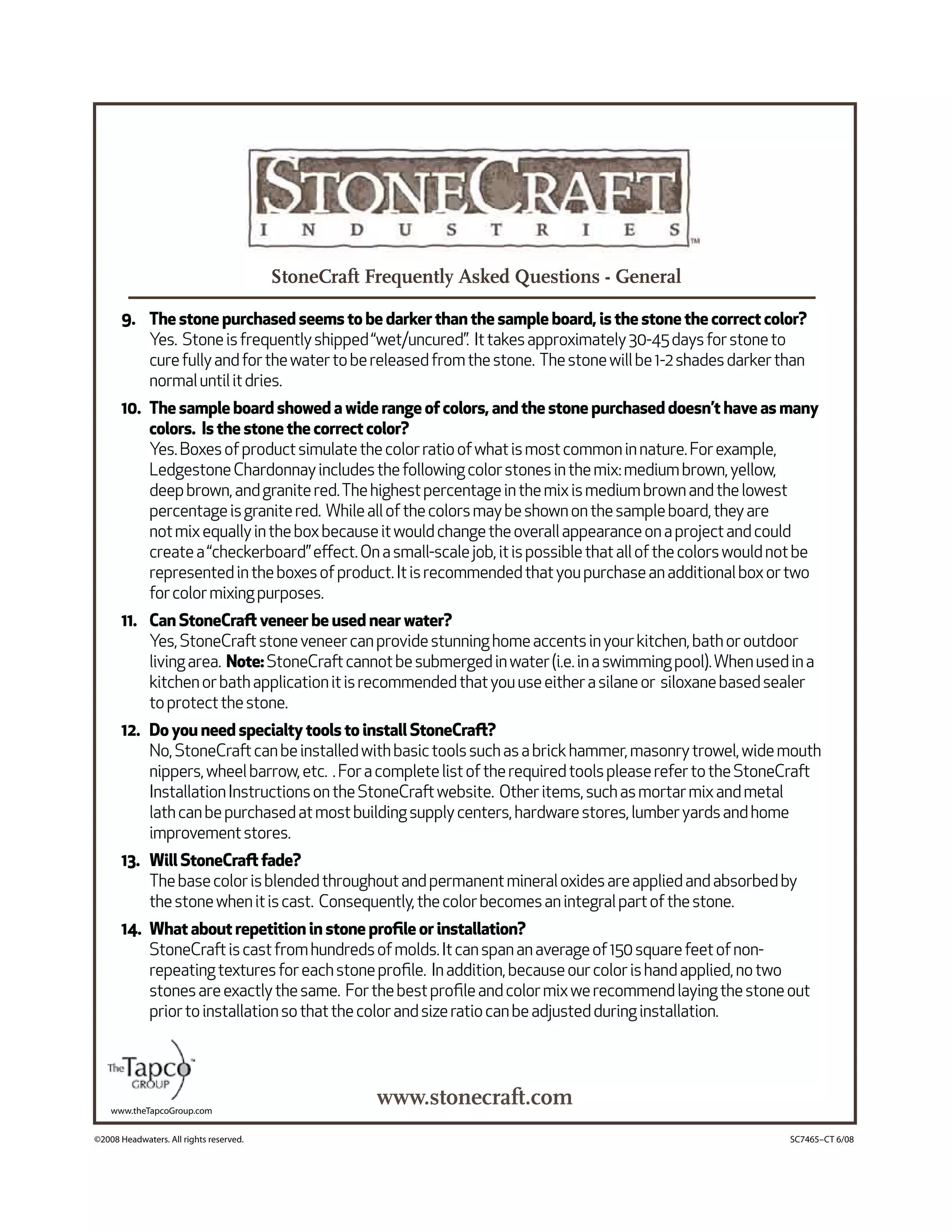 StoneCraft Frequently Asked Questions - General | PDF