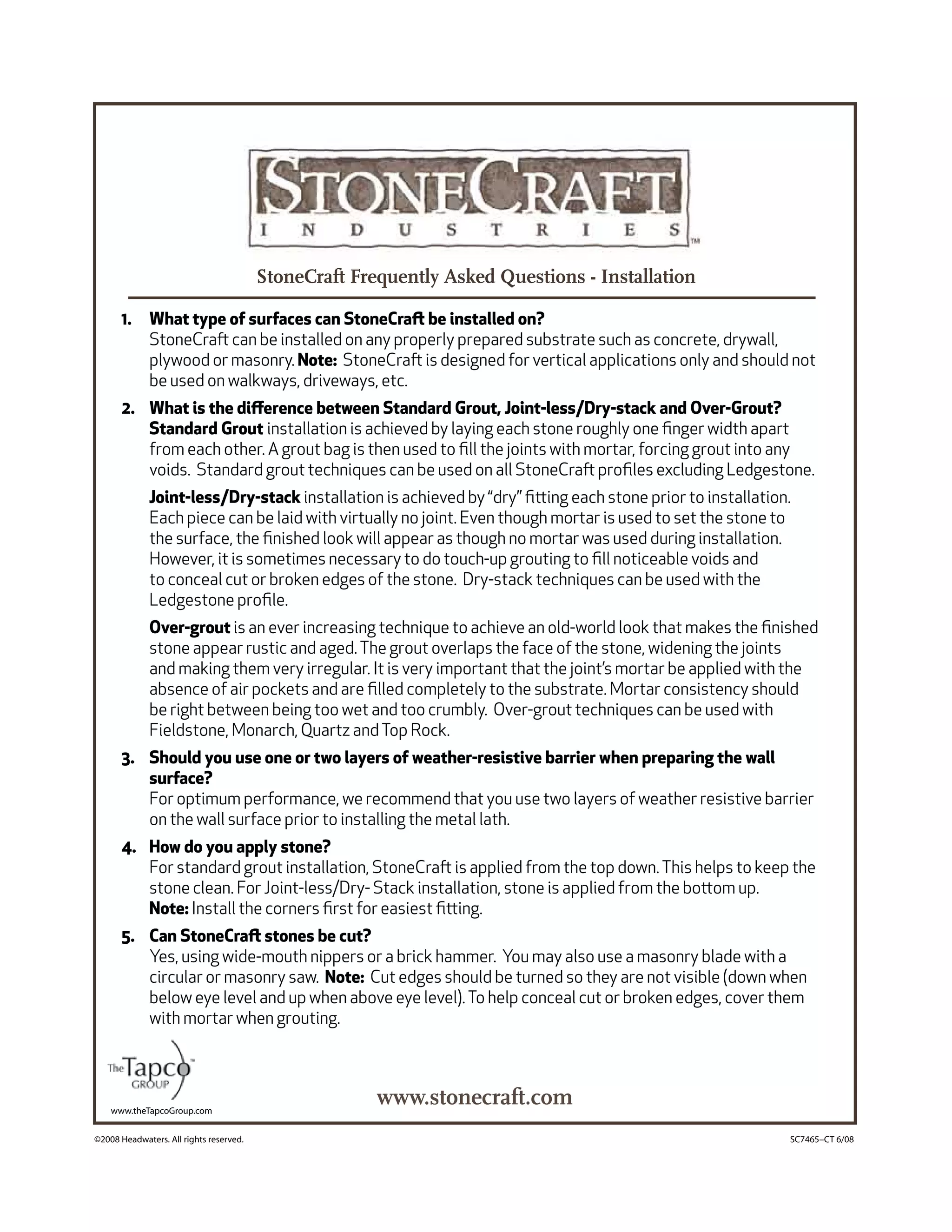 StoneCraft Frequently Asked Questions - General | PDF