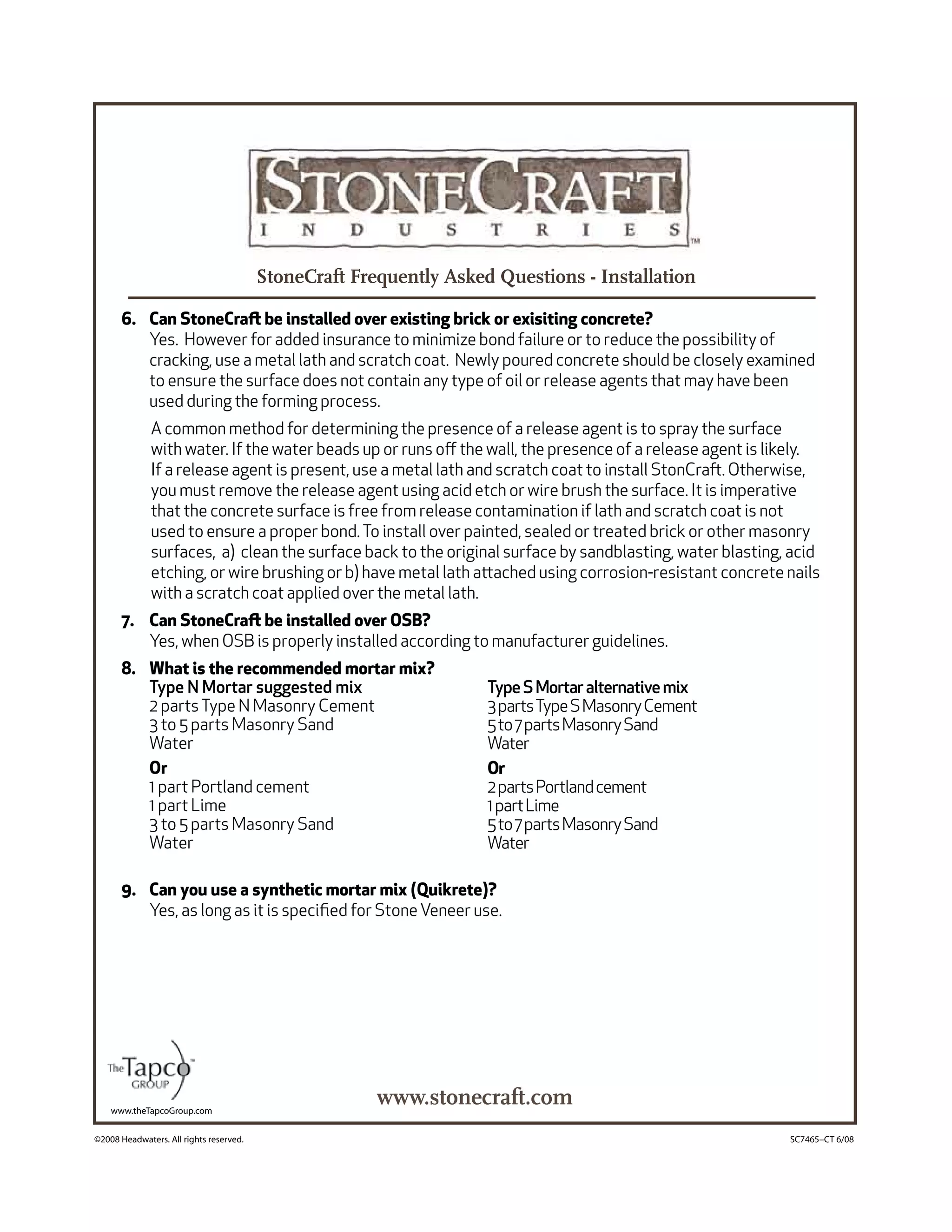 StoneCraft Frequently Asked Questions - General | PDF