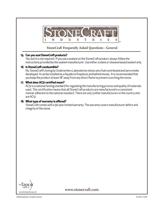 StoneCraft Frequently Asked Questions - General | PDF | Woodworking | Arts and Crafts