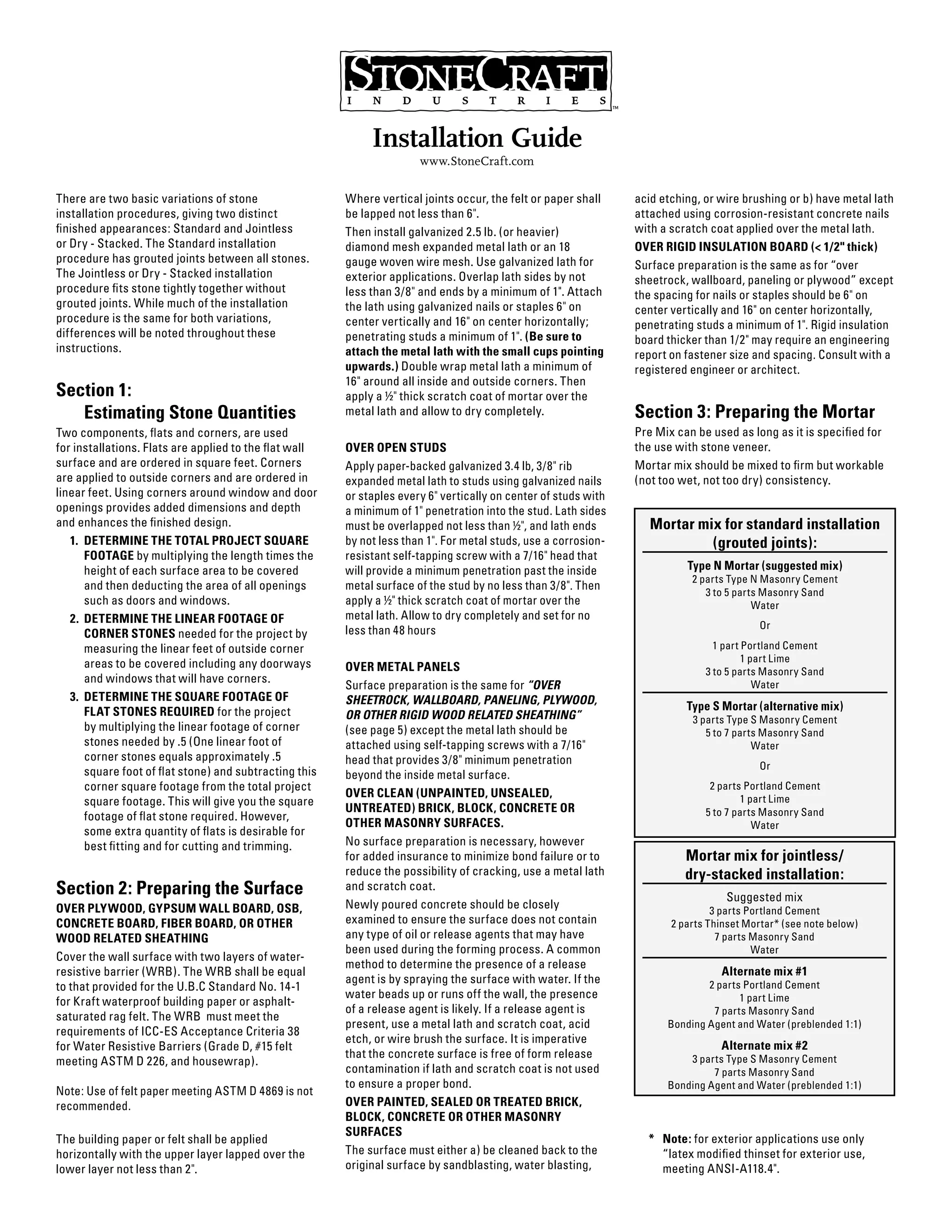 Stonecraft installation instructions | PDF