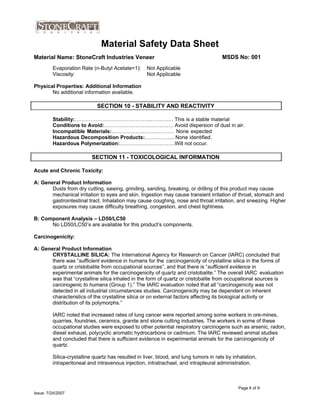 Stone craft Material Safety Data Sheet | PDF