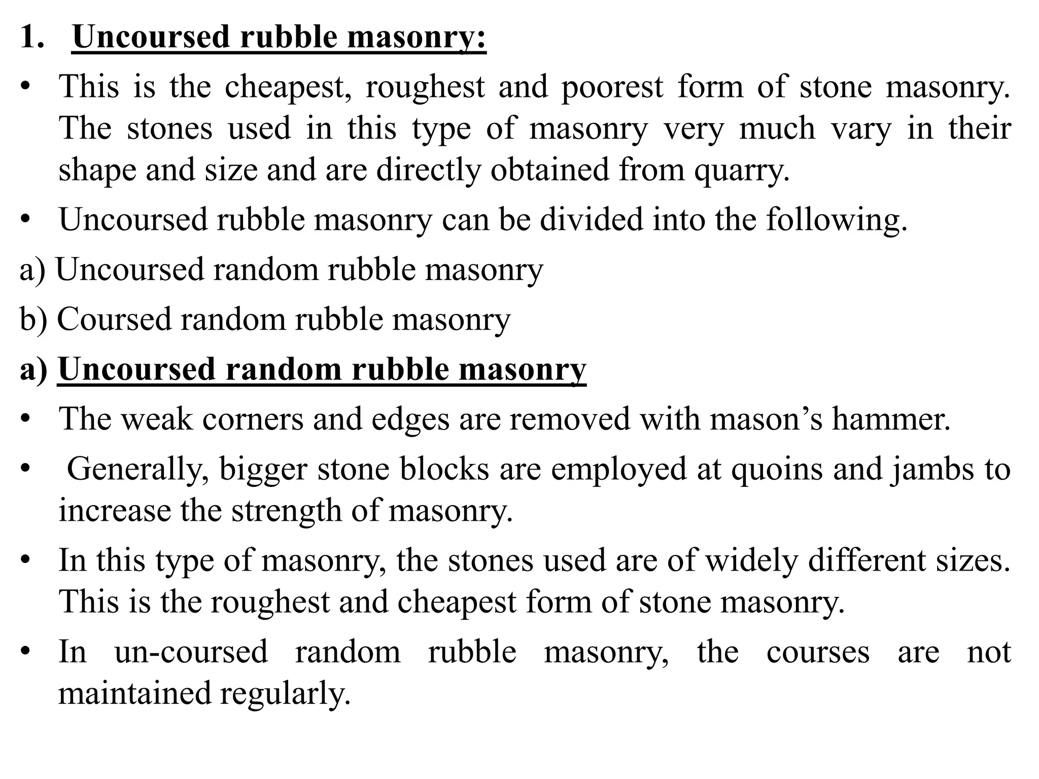 Stone Masonry and its types used in construction | PDF