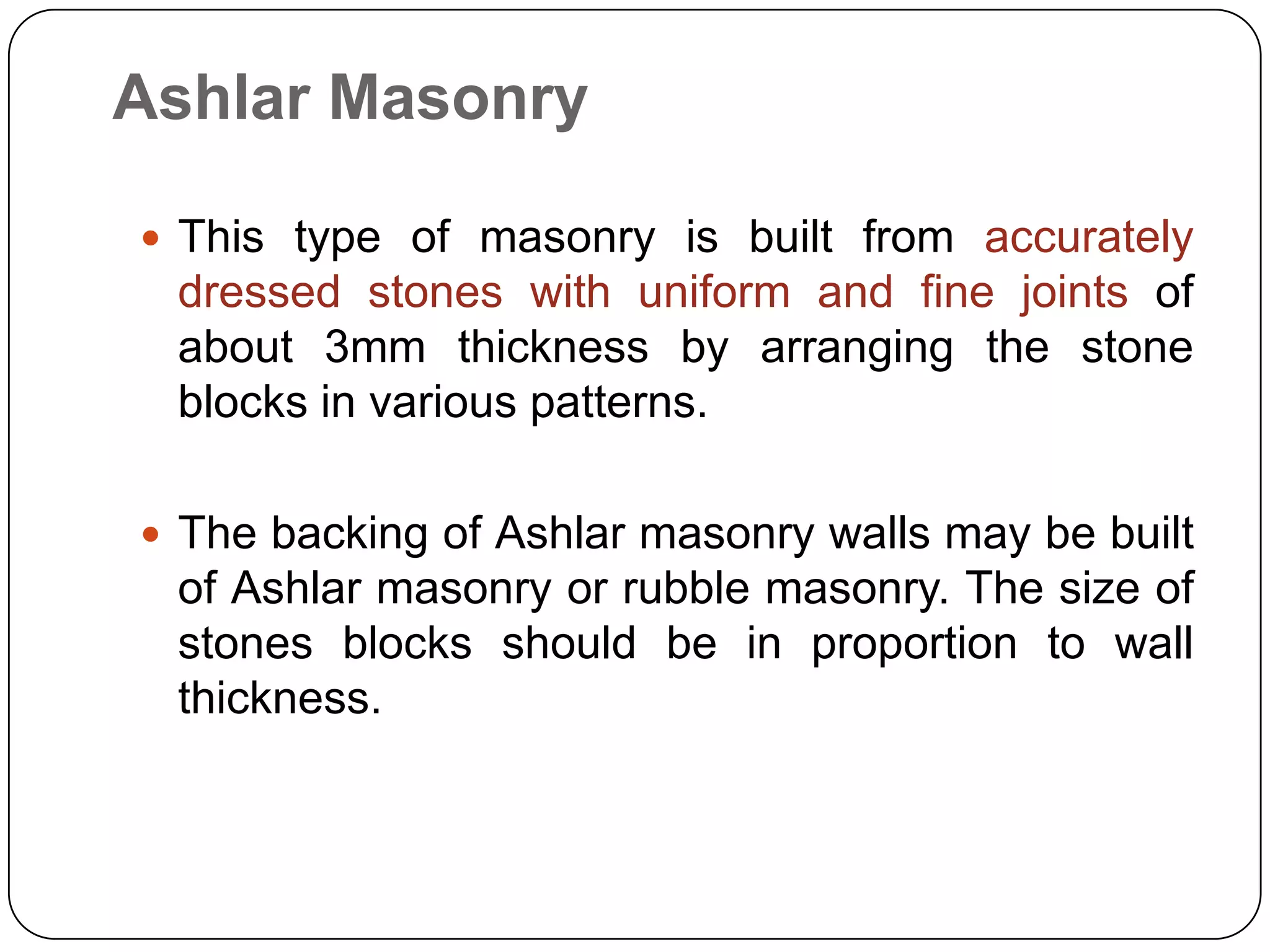 Stone Masonry BUILDING CONSTRUCTION | PPTX