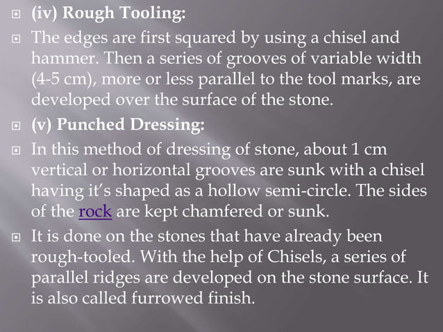 Stones dressing as a Building material and construction | PPTX