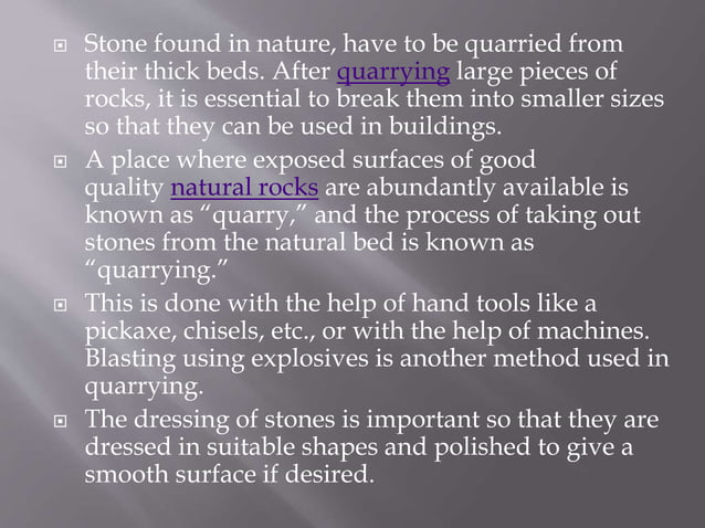 Stones dressing as a Building material and construction | PPTX