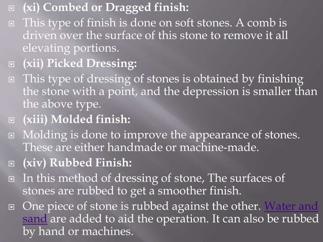 Stones dressing as a Building material and construction | PPTX