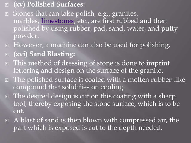 Stones dressing as a Building material and construction | PPTX