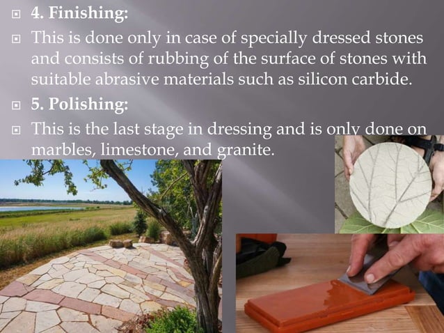 Stones dressing as a Building material and construction | PPTX
