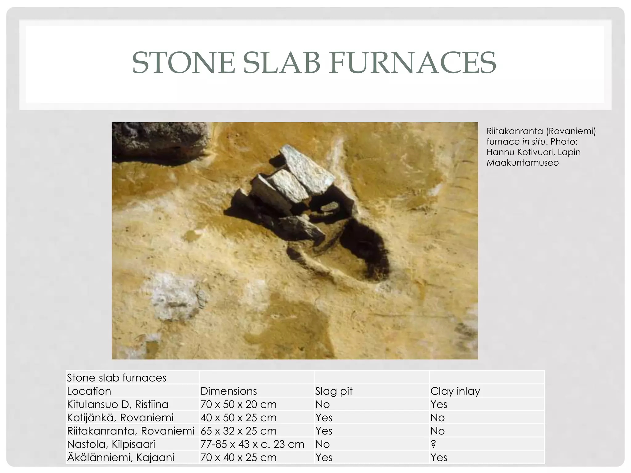 Stone slab furnaces - OpenArch Conference, Kierikki 2014 | PPT