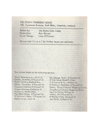 The Stony Thursday Book Issue 3. Summer 1976 | PDF
