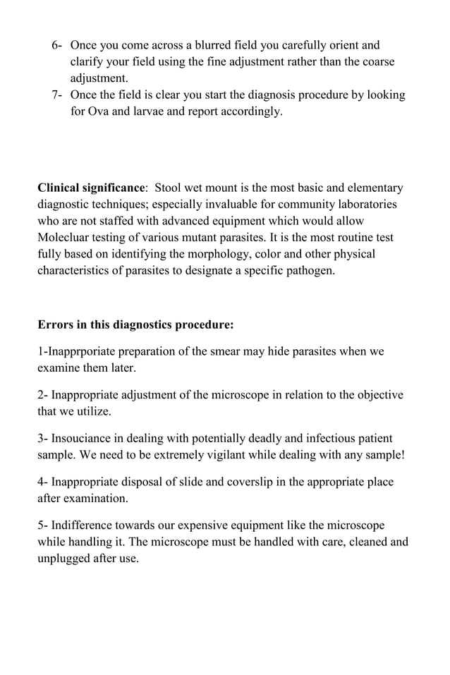 Stool wet mount preparation | PDF | Medical Tests | Medical Health