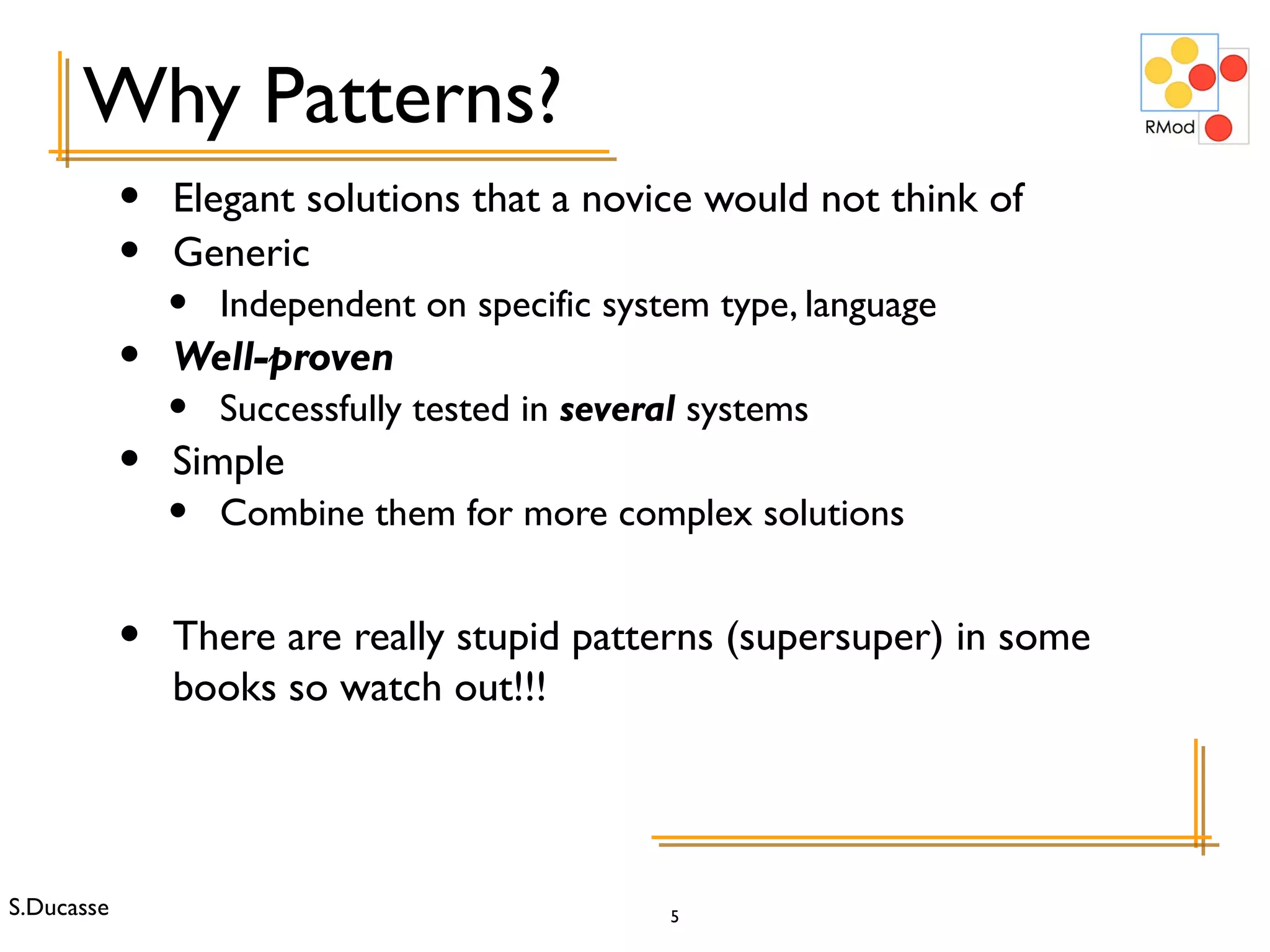 Stoop 430-design patternsintro | PPT | Programming Languages | Computing