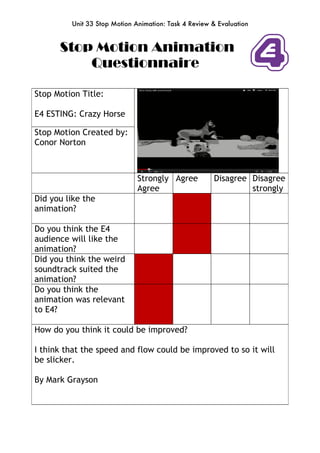 Stop motion animation questionnaire conor norton 1 | DOC | Computer Animation | Computer ...