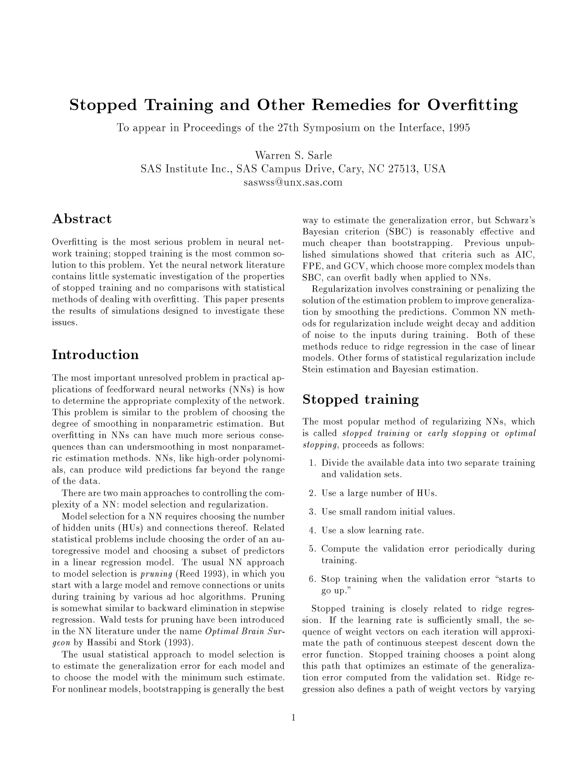 Stopped Training and Other Remedies for OverFITtting | PDF