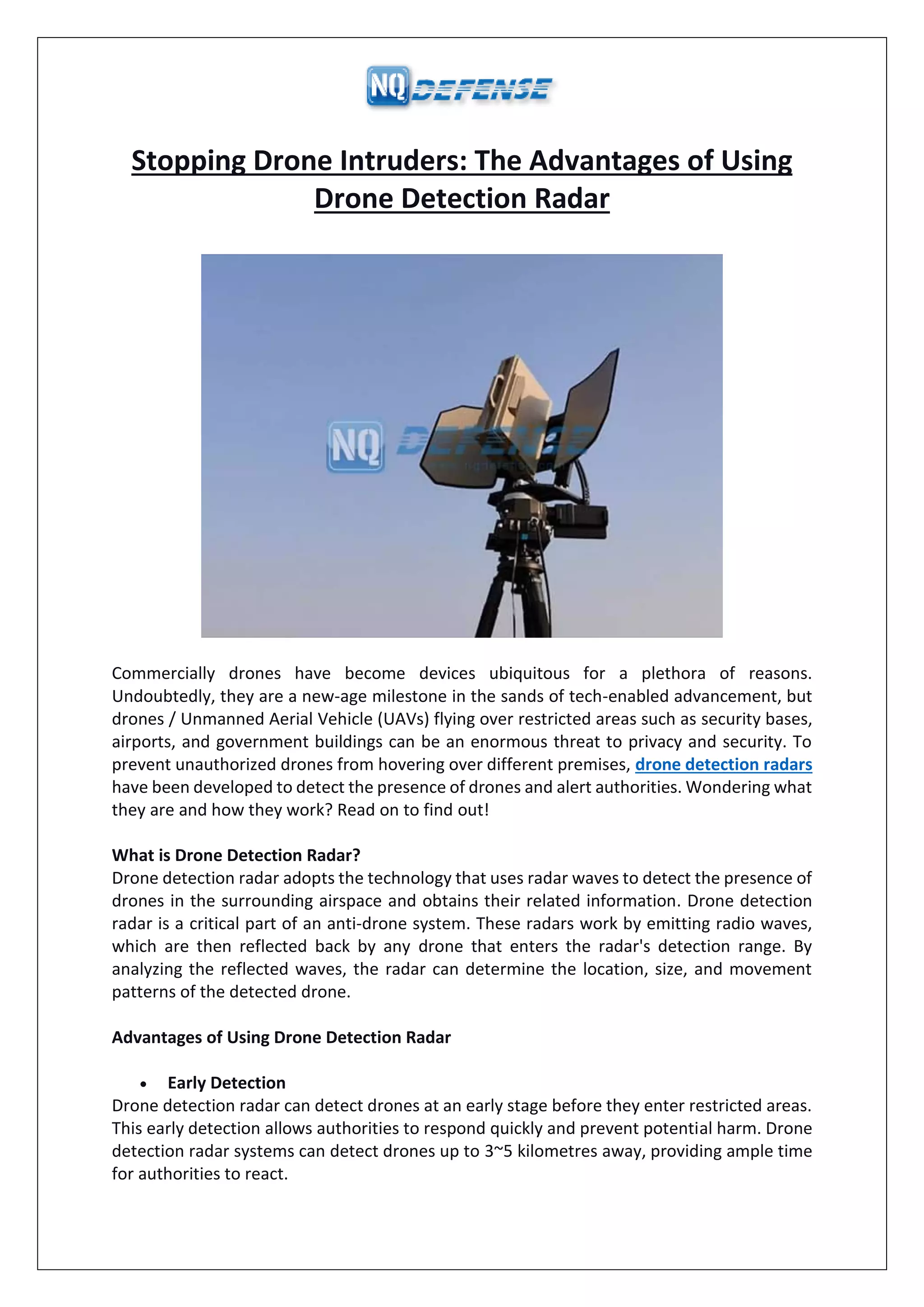 Stopping Drone Intruders The Advantages Of Using Drone Detection Radar