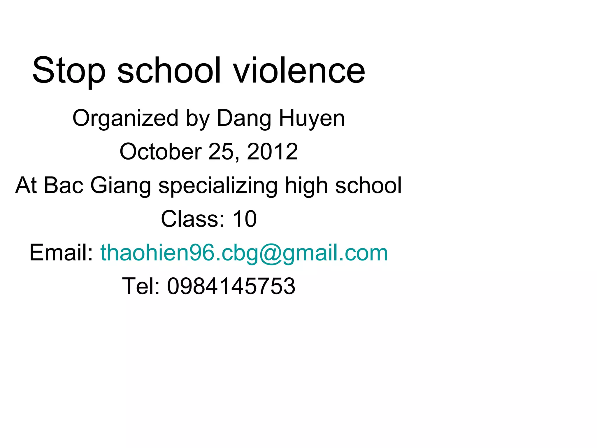 Stop school violence | PPT | Education