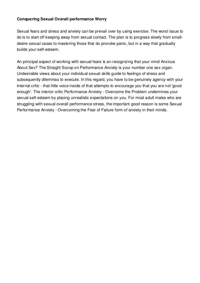 Sexual Performance Anxiety Treatment How To Eliminate Sexual