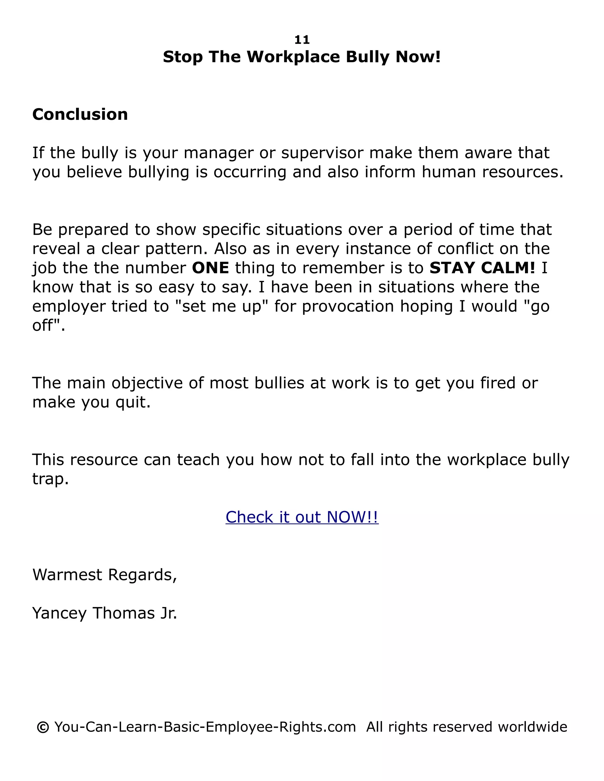 Stop The Workplace Bully!! | PDF