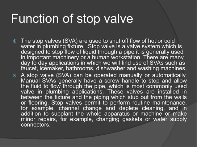 Stop Valve-Types and Working | PPTX | Home Appliances | Home & Garden
