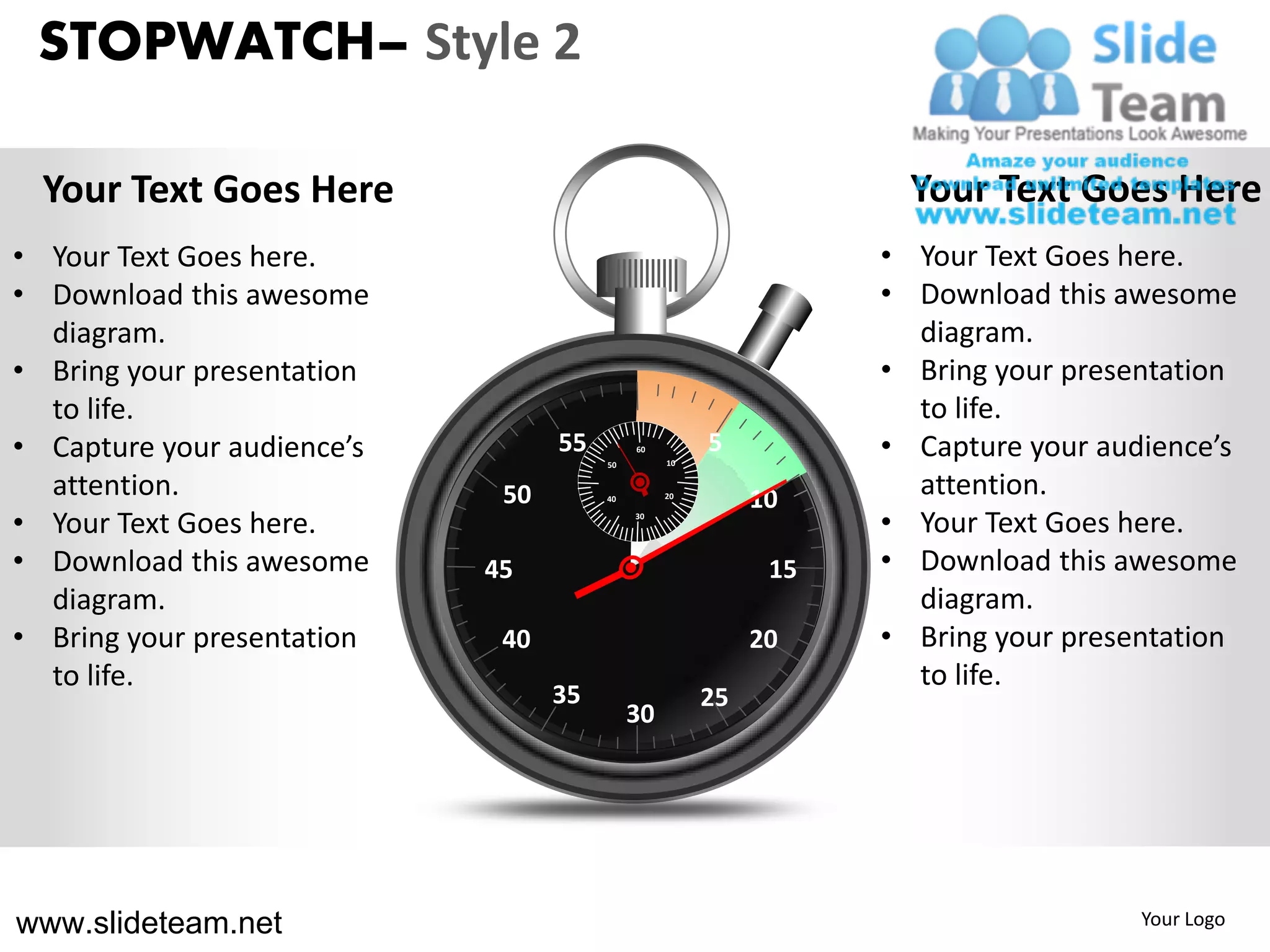 Stopwatch counting measuring style design 2 powerpoint ppt templates. | PDF