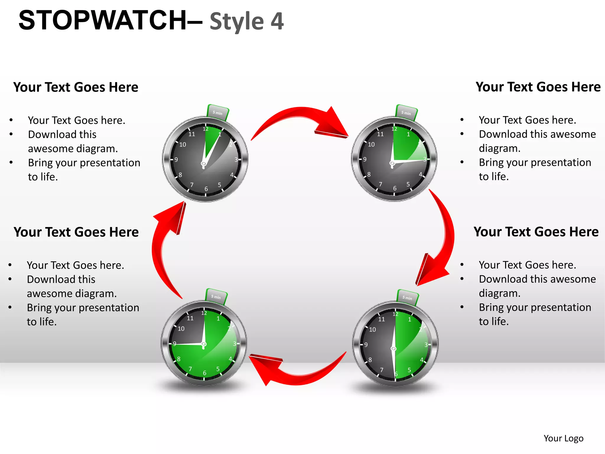 Stopwatch style 4 powerpoint presentation templates | PPT
