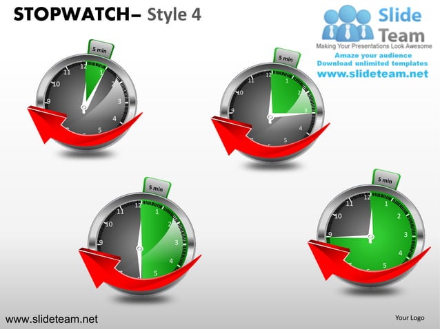 Stopwatch style design 4 powerpoint ppt templates. | PPT
