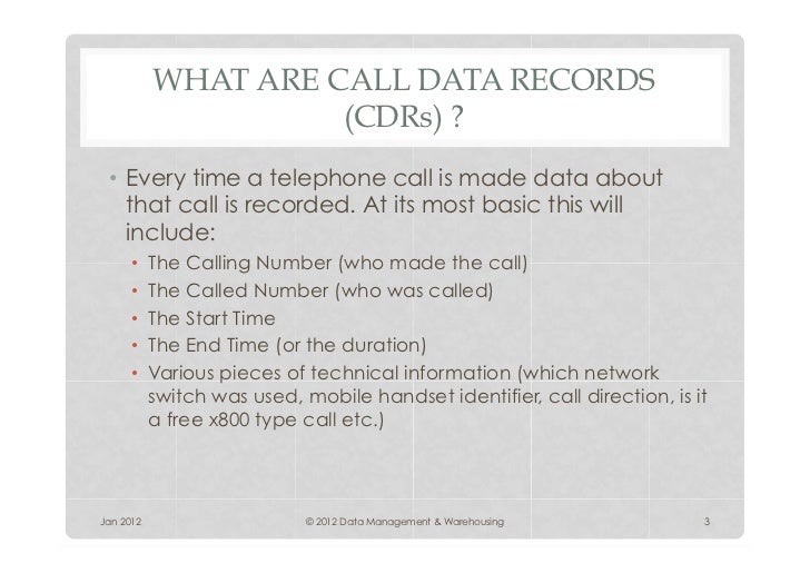 Storage Characteristics Of Call Data Records In Column Store Databases