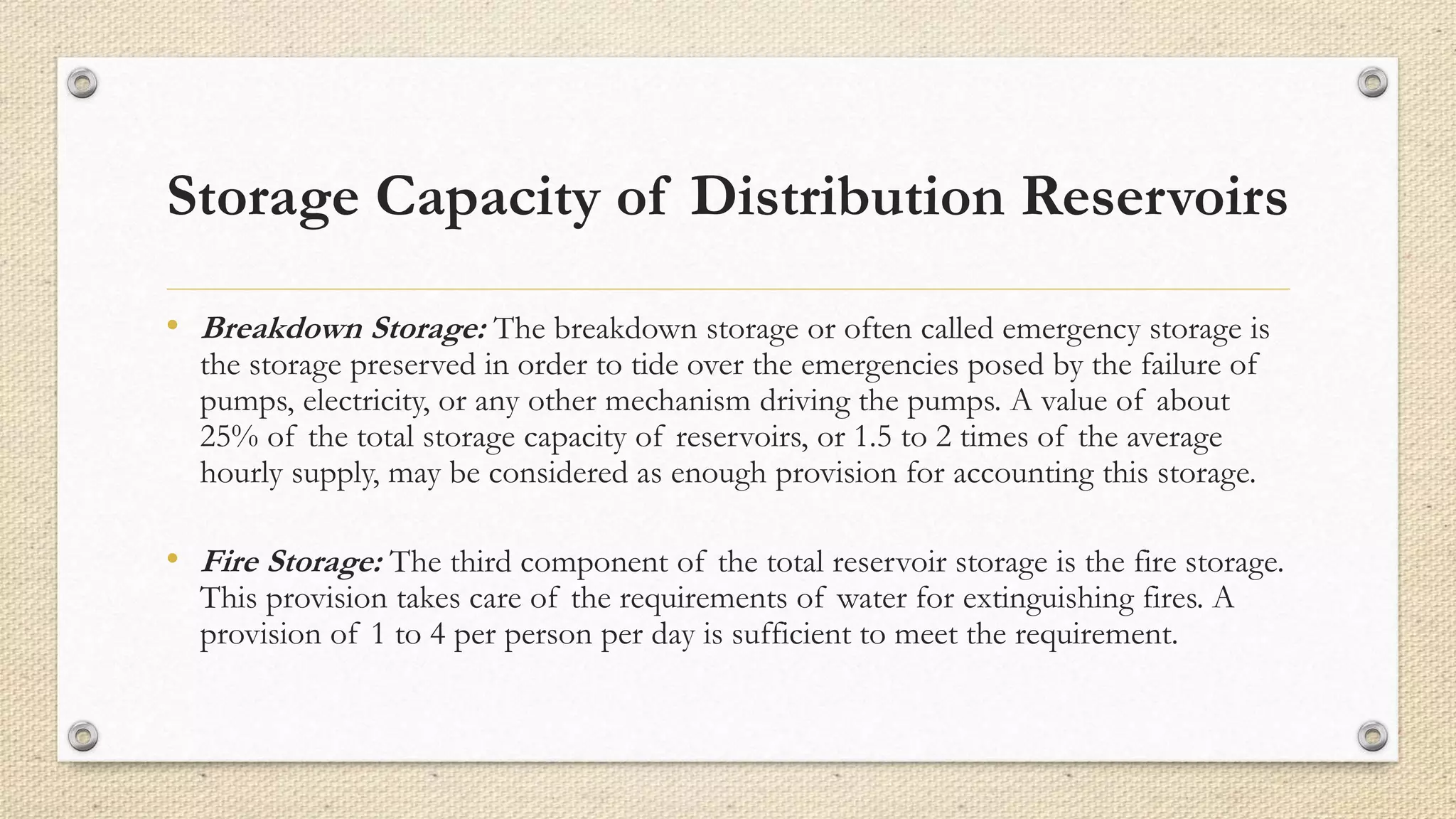 Storage and distribution reservoirs | PPTX