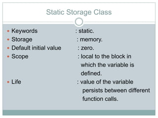 Storage class in C Language | PPTX