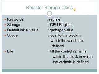 Storage class in C Language | PPTX