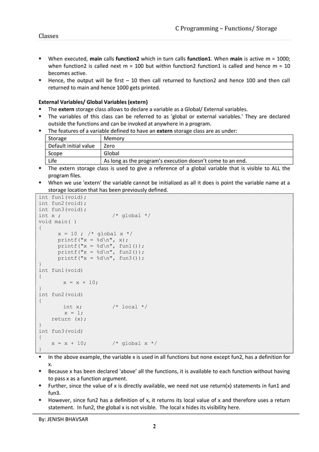 Storage classes arrays & functions in C Language | PDF